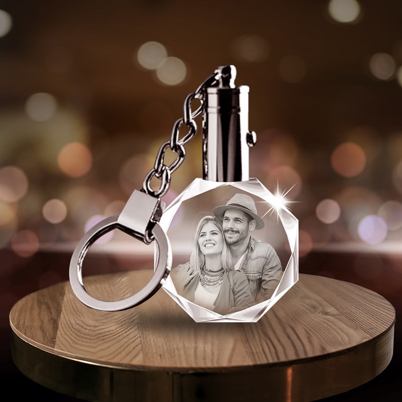 2D Photo Crystal Octagon Keychain | 3D Crystal On Us
